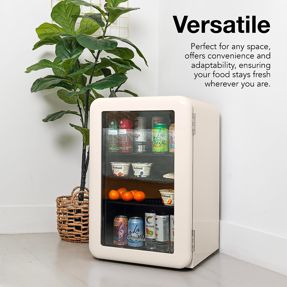 Cooluli Decor 2.4 cu ft Compact Mini Fridge with Glass Door - Small Refrigerator for Bedroom, Office, Dorm - Ideal for Soda Drinks, Beer (Cream)