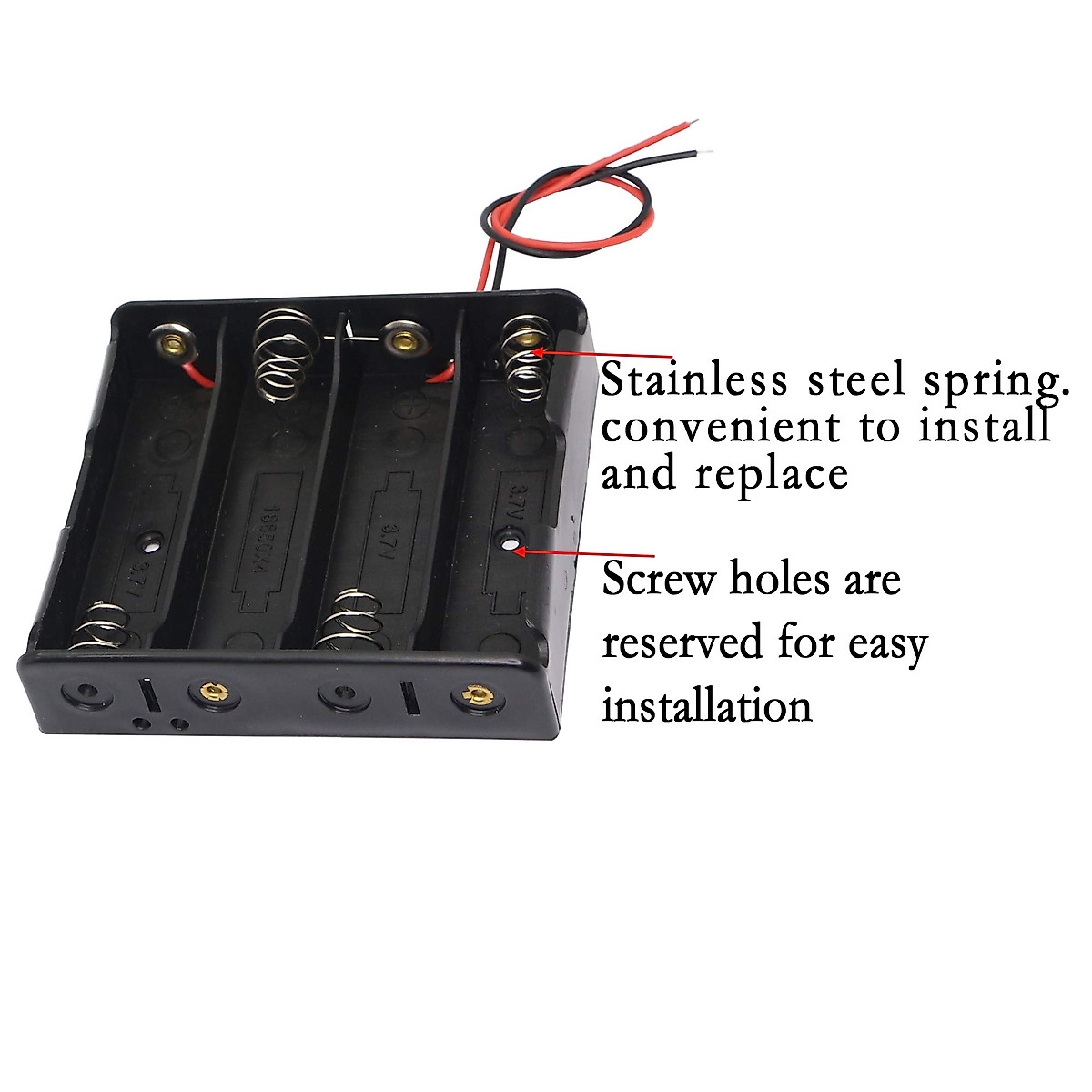 PNGKNYOCN 18650 Battery Clip, 4 Slots 3.7V DIY Battery Storage Box in Series Plastic Batteries Case YOUCHENG for 18650 Battery with Connect Lead(4-Pack)