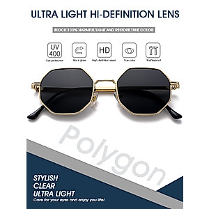 PORADAY Square Sunglasses for Women Men Retro Octagon Metal Sun Glasses Vintage Polygon Shades (Gold/Gray)