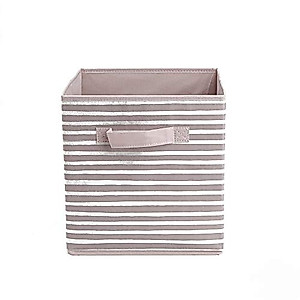 Mind Reader STRIPEBIN-PNK Stripes Design, Foldable Basket with Handles, Decorative Storage, Cube Organizer Bin, Bathroom, Bedroom, Children's Toys, Pink, One Size, 1 Pack