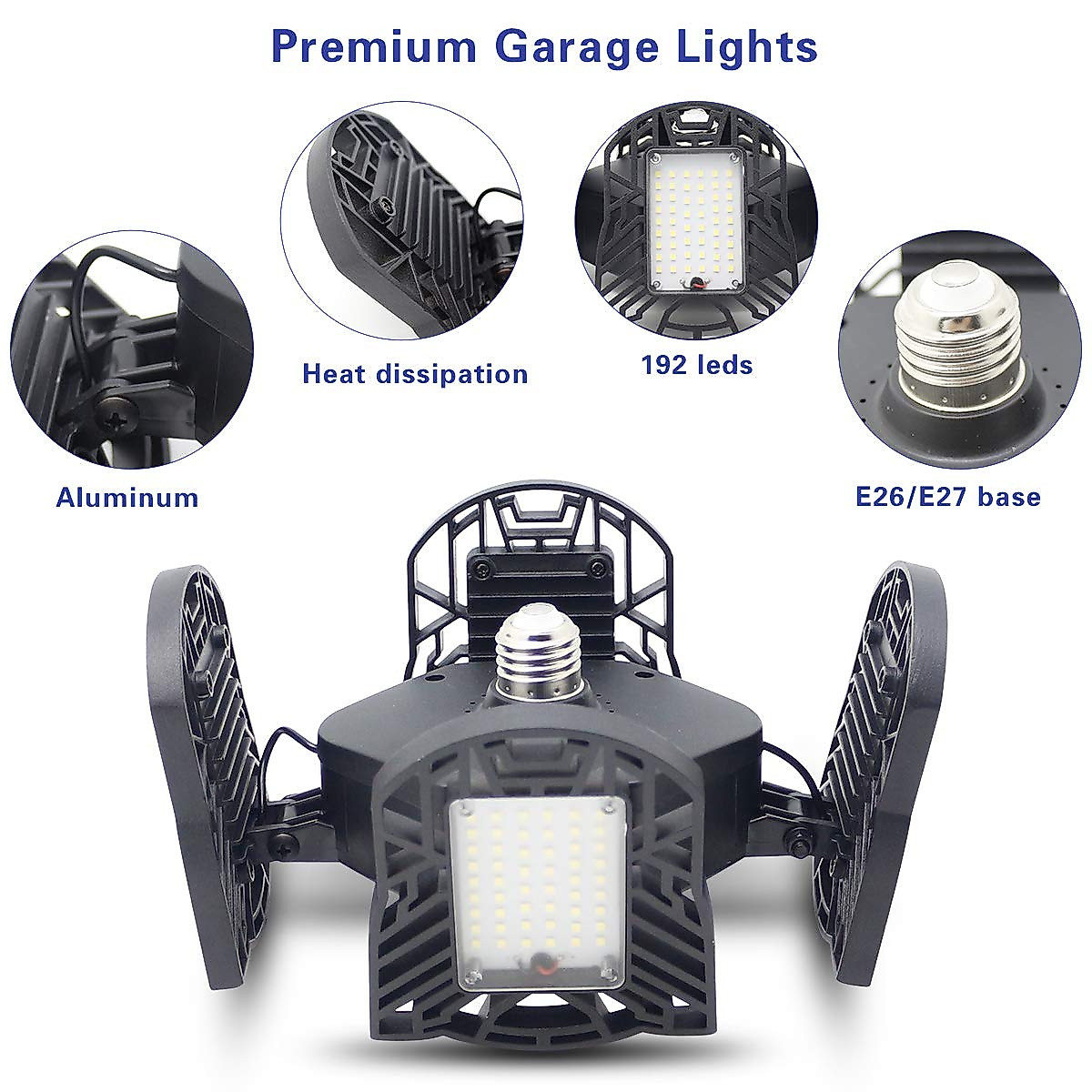 FASCINATE LED Garage Lights 120W, Garage Lighting Deformable E26/E27 LED 12000lm Bright LED Adjustable Ceiling Garage Light Bulb, LED Light for Garage, Barn, Warehouse,Workshop, No Installation