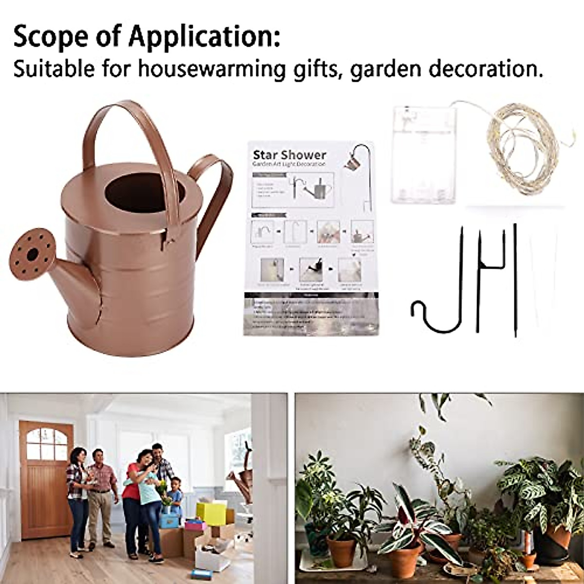 01 Led Garden Shower Light, Cute Star Shape Lightweight Watering Can Lights for Housewarming Gifts Garden Decoration for Home Path Patio Yard Lawn