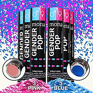 Mona Gender Reveal Confetti Cannon- 6-Pack (3 Blue, 3 Pink) - Gender Reveal Confetti Poppers, Baby Gender Reveal Party Supplies Kit, Great Gender Reveal Ideas
