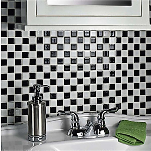Square Checkered Tile Black & White Porcelain Mosaic Shiny Look (12x12) ((5 Sheets))