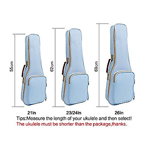 HOT SEAL 10MM Leather Handles Thick Durable Colorful Ukulele Case Bag with Storage (21in, Light Blue)