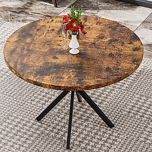 DKLGG Brown Round Dining Table, Mid-Century Modern Round Dining Table for 4-6 Person, 39" Coffee Table with Metal Black Legs for Cafe/Bar Kitchen Dining Office, Save Space (only Table)