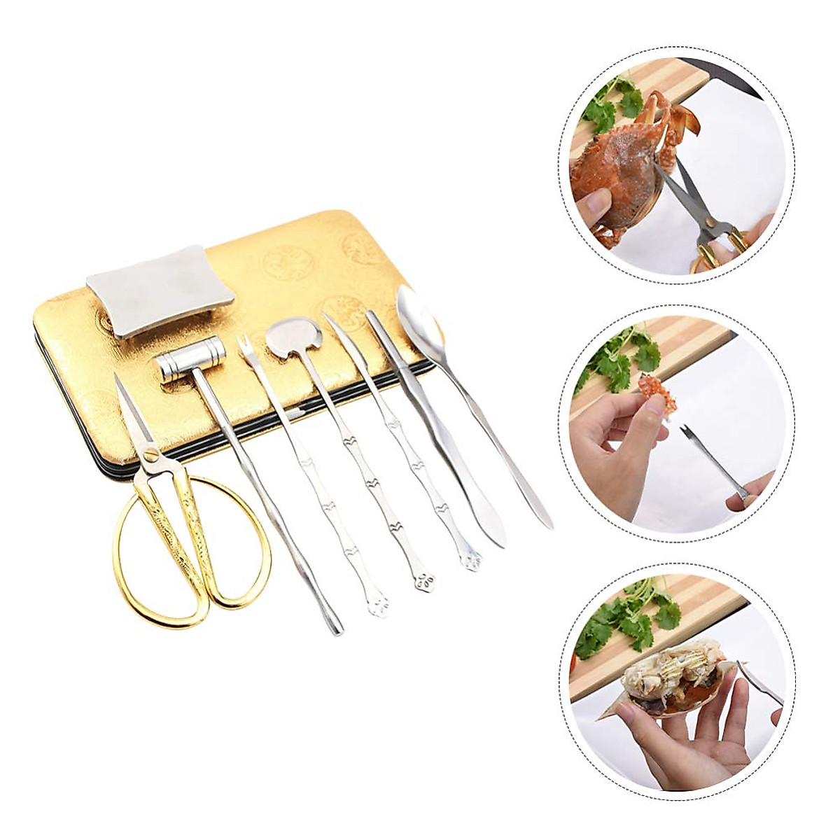 Cabilock 1 Set 8pcs Crab Eating Tool Lobster Utensils Crab Tool Crab Leg Tools Kitchen Crab Scissor Seafood Utensils Shellfish Lobster Fork Picks Crab Leg Utensil Stainless Steel Shrimp