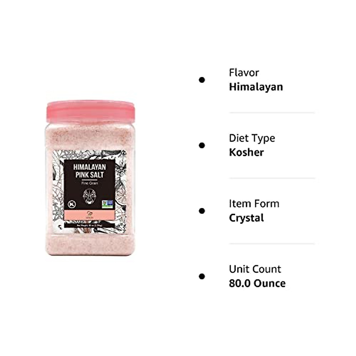 Soeos Himalayan Salt Fine Grain, 80oz (2.25kg), Non-GMO Himalayan Salt, Natural Pink Salt, Kosher Pink Sea Salt, Nutrient and Mineral Dense for Health, 5 Pound (Pack of 1)