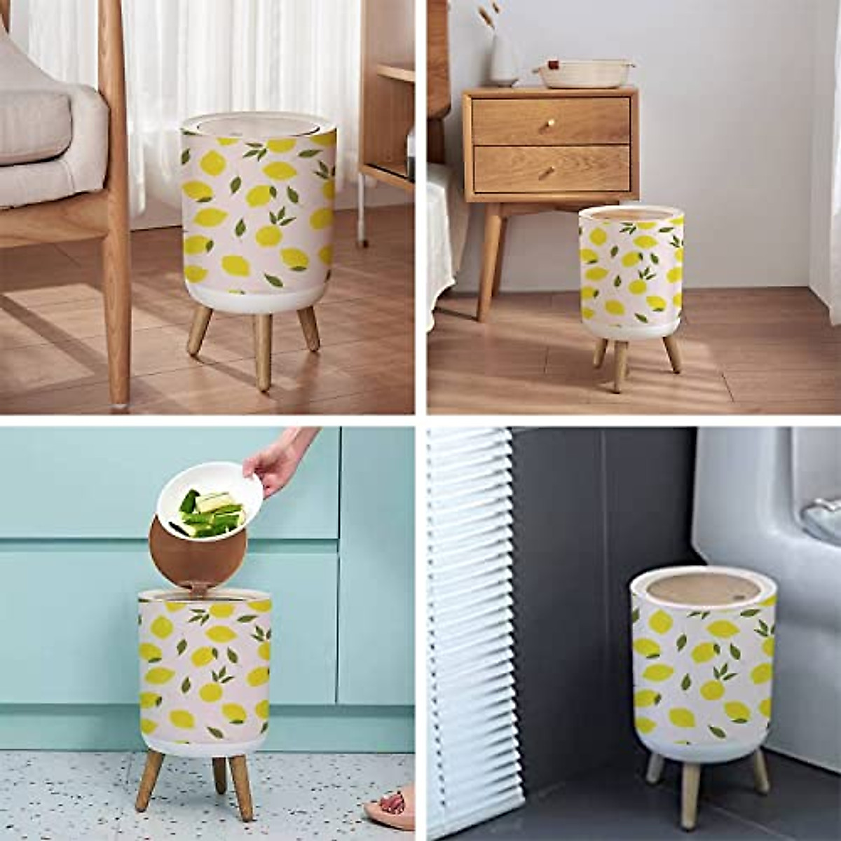 LGCZNWDFHTZ Small Trash Can with Lid for Bathroom Kitchen Office Diaper Lemon Simle Style Bedroom Garbage Trash Bin Dog Proof Waste Basket Cute Decorative
