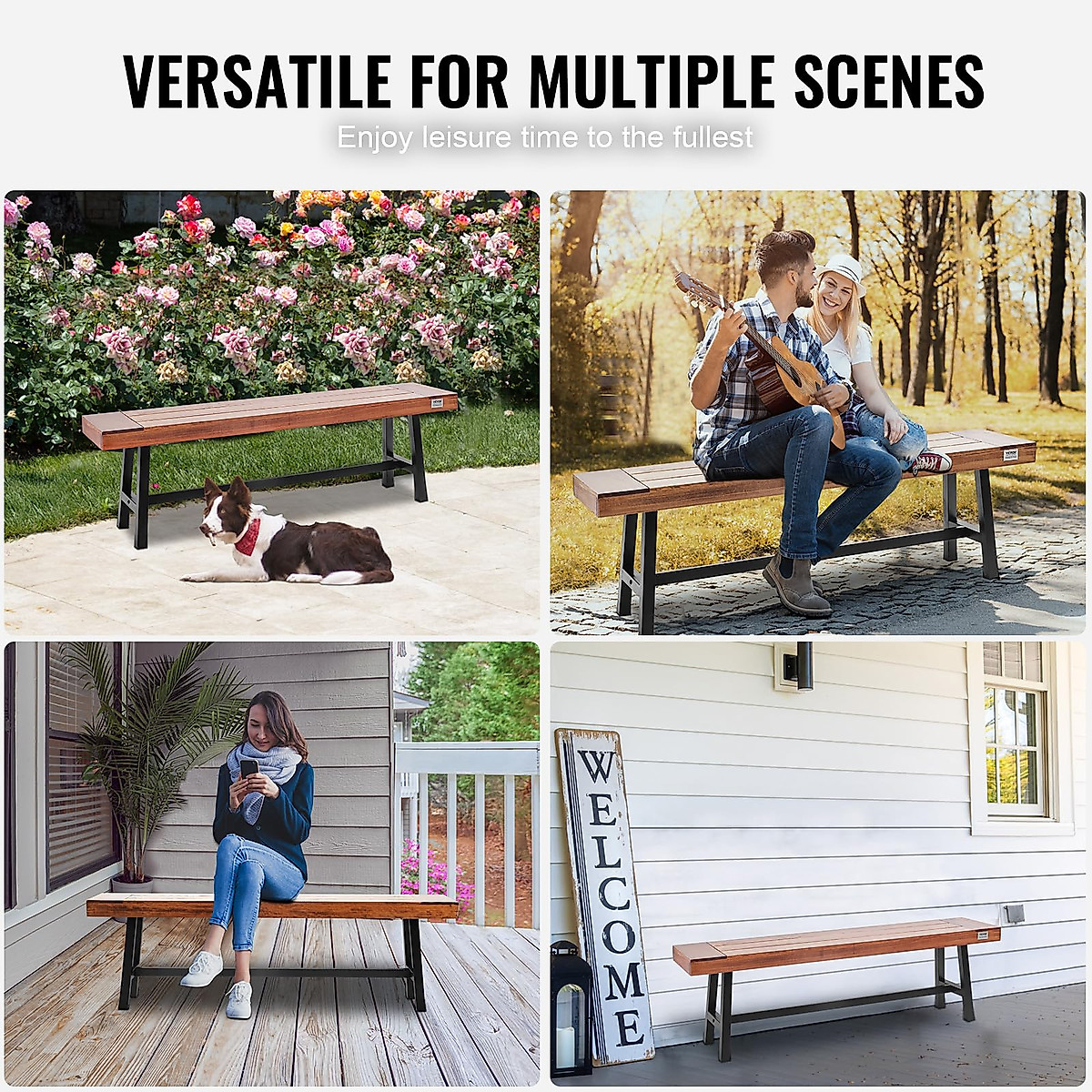 VEVOR Wood Outdoor Bench, 3-Person Garden Bench, 500 lbs Load Capacity,Weatherproof Never Rot Patio Bench for Garden, Park, Yard, Front Porch-63