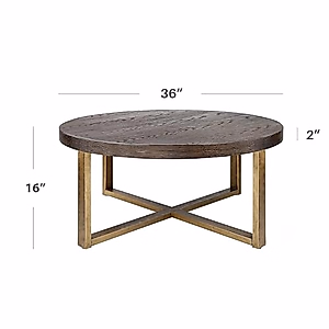 Savonnerie Round Coffee Table, Wood Top and Gold Painting Legs, 36" D x 16" H