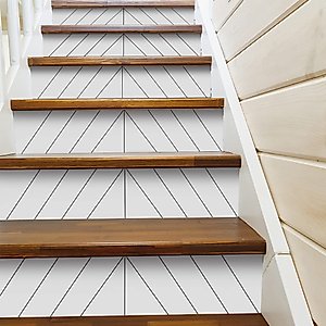 funlife 13Pcs Scandinavian Style Peel and Stick Vinyl Stair Riser Decals Stickers, 39.37"x7.09" White Herringbone