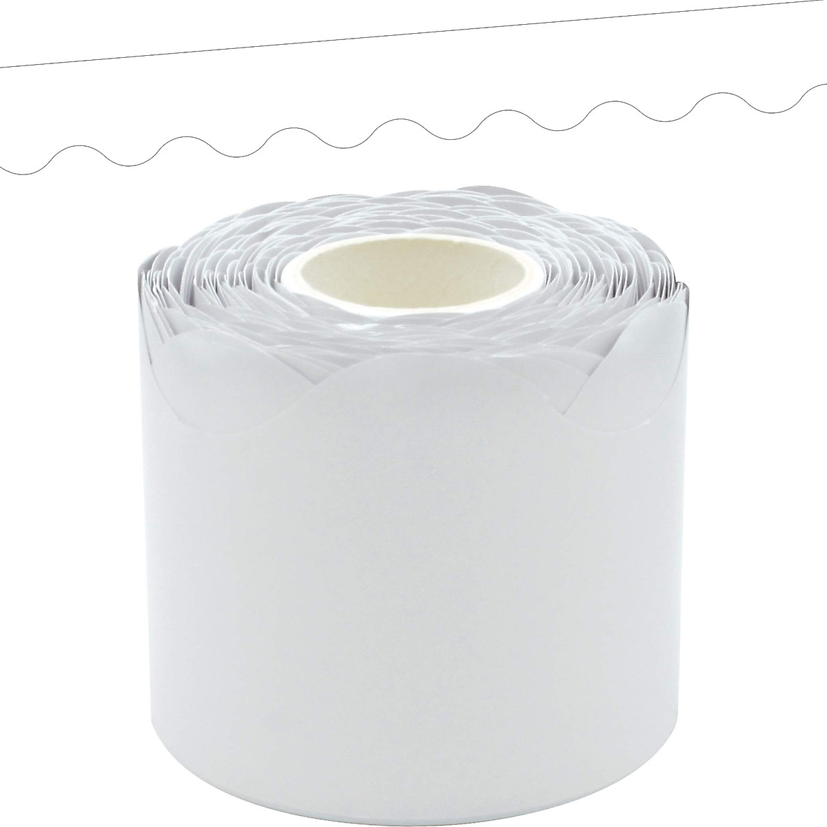 Teacher Created Resources White Scalloped Rolled Border Trim - 50ft - Decorate Bulletin Boards, Walls, Desks, Windows, Doors, Lockers, Schools, Classrooms, Homeschool & Offices