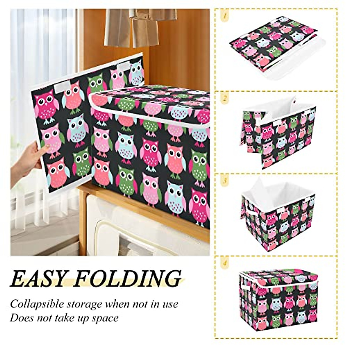 innewgogo Cute Owl Storage Bins with Lids for Organizing Dust-proof Storage Bins with Handles Oxford Cloth Storage Cube Box for Pets Toys