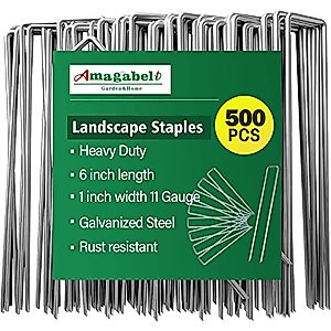 AMAGABELI GARDEN & HOME 6 Inch Garden Stakes Galvanized Landscape Staples 11 Gauge 500 Pack Sod Pins Fence Stakes for Anchoring Weed Barrier Fabric Ground Cover Landscaping Tubing Garden Staples