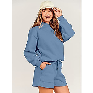 ANRABESS Women 2 Piece Outfit Oversized Hoodie Sweatshirt Shorts Lounge Sweat Set Sweatsuit Tracksuit 2025 Trendy Y2K Clothes Deep Blue Medium