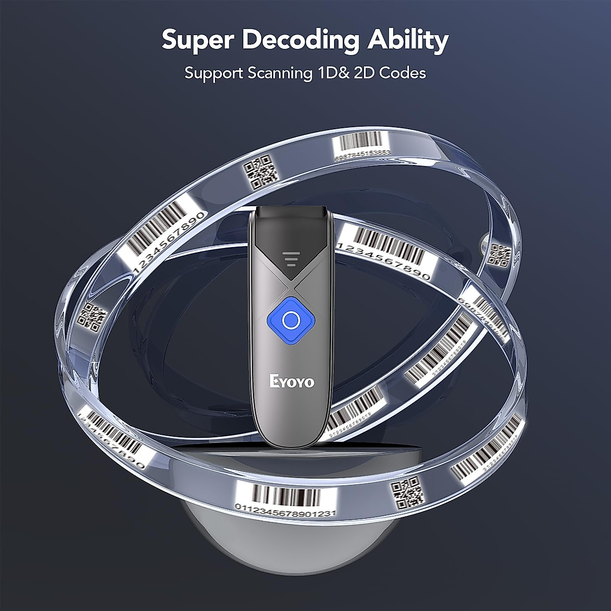 Eyoyo 1D&2D Bluetooth Barcode Scanner, Portable Wireless Mini Barcode Reader with Bluetooth/2.4G Wireless/USB Wired Connection, Compatible with iPad, iPhone, Tablet PC