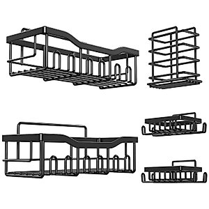 Xiaozxwlhq Corner Shower Caddy Hanging, Adhesive Shower Organizer for Bathroom, No Drilling, Extra Large Load Bearing, Bathroom Organizer, Bathroom Shower Shelves, 5 Pieces Set (Black)