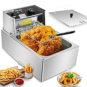 6.34Qt Deep Fryer with Basket for Restaurant or Home Use, Stainless Steel Commercial Countertop Single Tank Oil Frying Pot with Temperature Control & Timer, Perfect for Fried Chicken, Nuggets & Fries