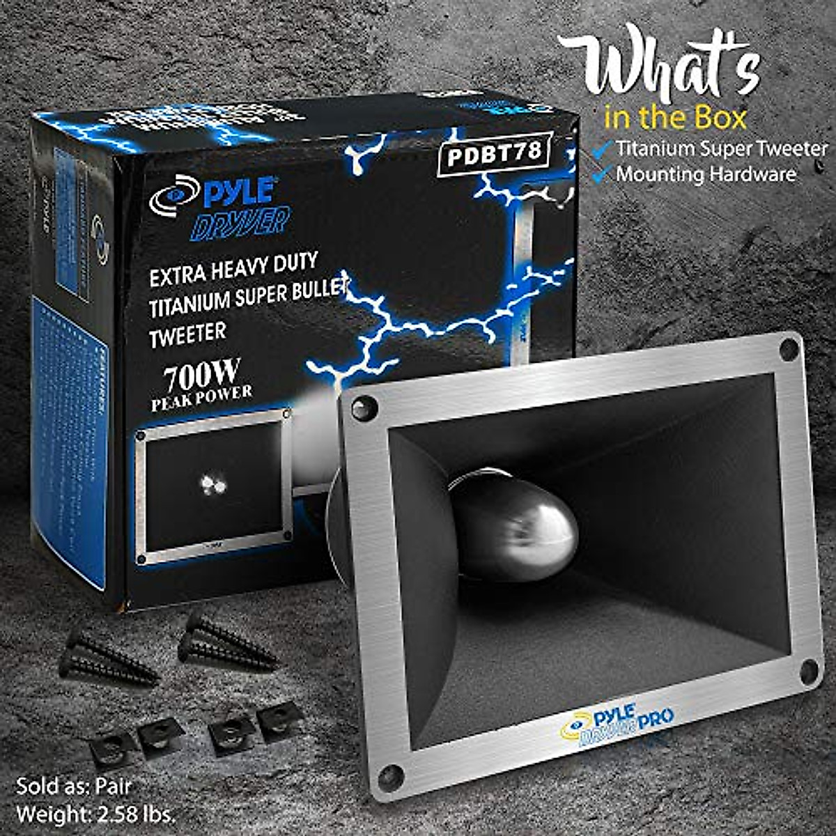 Pyle 2 Inch Car Speaker Tweeter - Heavy Duty 700 Watt High Power Super Titanium Audio Tweeter System w/ Die Cast Aluminum Frame, 2kHz-25 kHz Frequency, 112 dB, 4-8 Ohm, Crossover Capacitor PDBT78