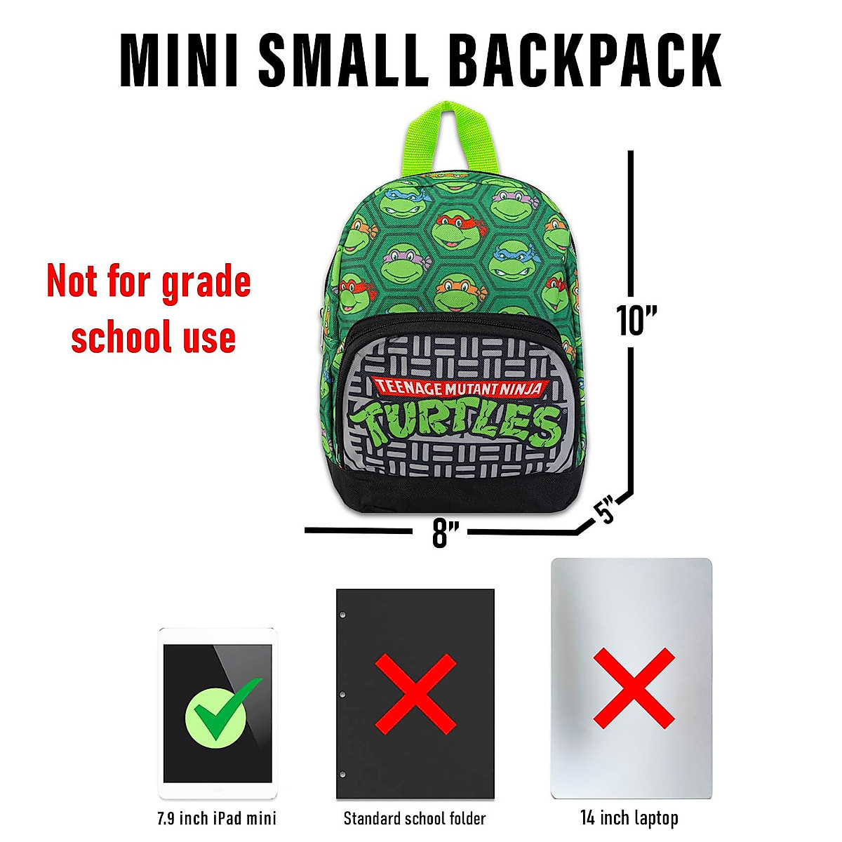Teenage Mutant Ninja Turtles Mini Backpack - 10” Canvas Backpack with Front Pocket and Bottle | TMNT School Supplies Bundle