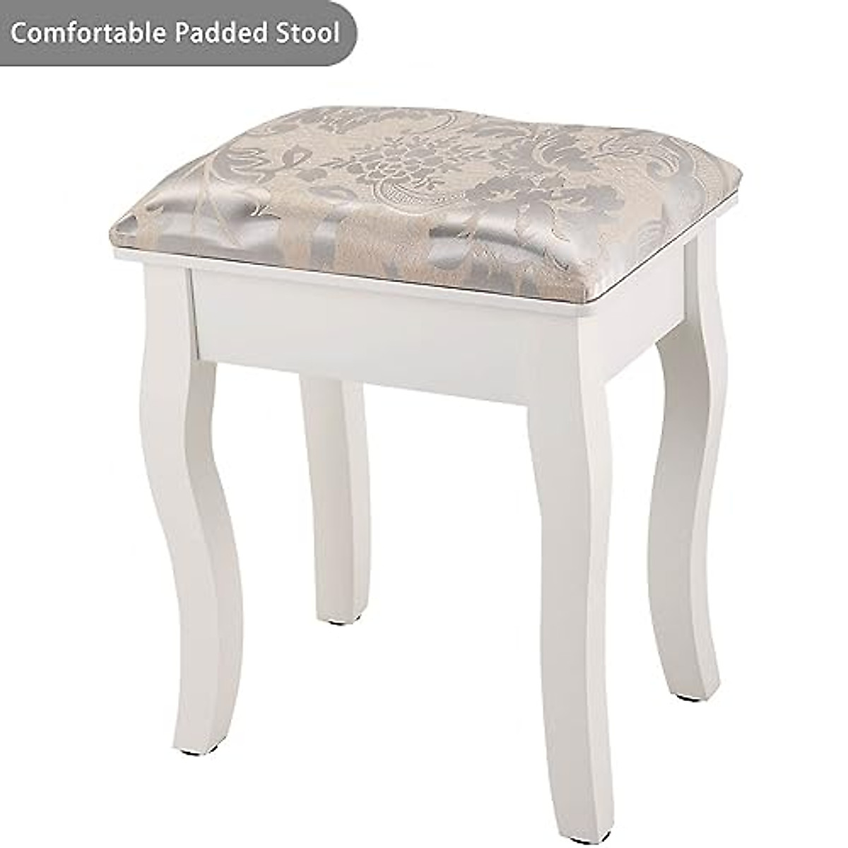 RIDFY Modern Vanity Desk with Cushioned Stool,Vanity Table Set with Large Drawers,Makeup Dressing Table with 360° Rotating Mirror for Women,Small Space Office, Writing, Reading,White