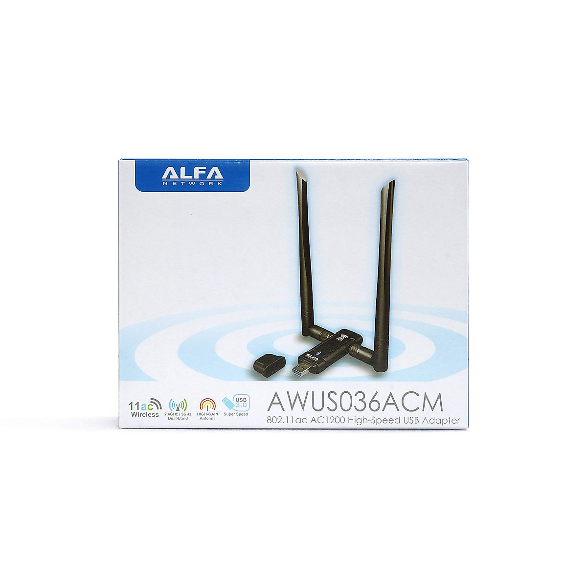 ALFA Network AWUS036ACM Long-Range Wide-Coverage Dual-Band AC1200 USB Wireless Wi-Fi Adapter w/High-Sensitivity External Antenna - Windows, MacOS & Kali Linux Supported