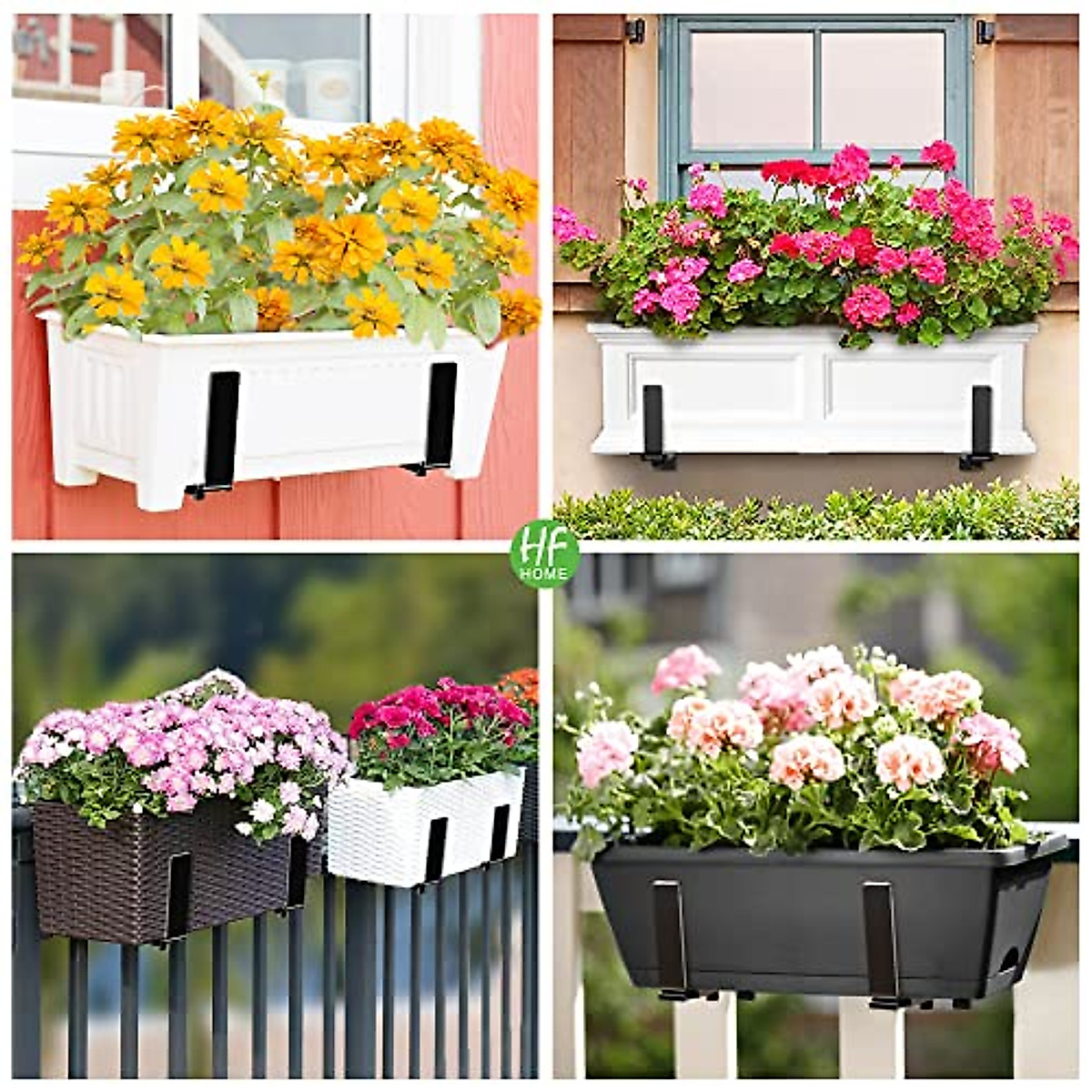 HFHOME 4 PCS Adjustable Planter Box Bracket (6 to 12.5 Inches) for Flower Box Holders, Window Boxes Planters Hooks, Heavy Duty Wall Mount Holder for Windowsills, Garden, Fences, and Balcony - Black