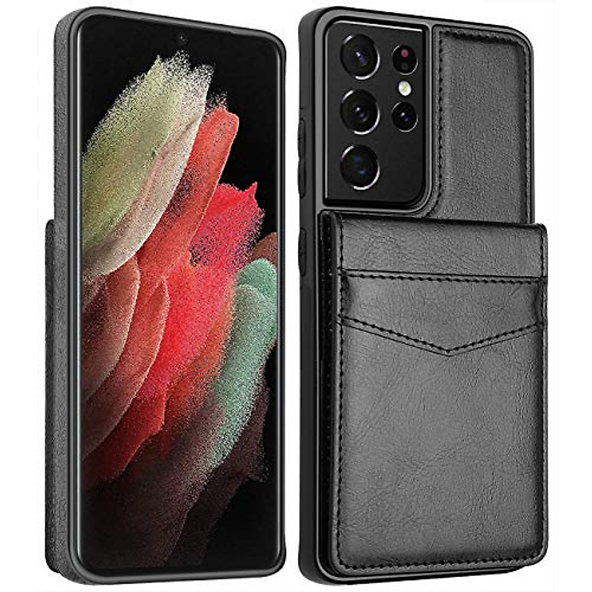 LakiBeibi Samsung Galaxy S21 Ultra Case, S21 Ultra Phone Case, Dual Layer Lightweight Premium Leather Wallet Case with Card Holders Flip Protective Case for Samsung Galaxy S21 Ultra (2021), Black