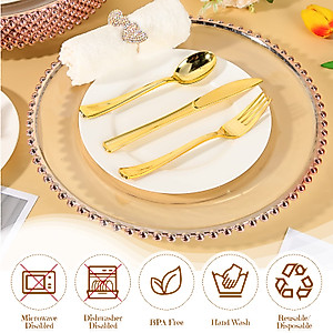 18 PCS Clear Charger Plates with Beaded Rim 13 Inch Plastic Round Charger Plates Bulk Acrylic Round Dinner Plate Chargers Decorative Plates for Home Kitchen Party Wedding Tabletop Decor(Rose Gold)