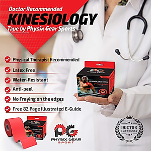 Physix Gear Sport 4 Rolls of Kinesiology Athletic Tape and eGuide (Red + Purple + Blue + Pink)