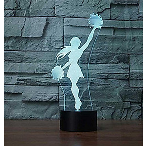 3D Novelty Cheerleader Night Light Remote Control Touch Switch 16 Color Change LED Table Desk Lamp Acrylic Flat ABS Base USB Charger Home Decoration Toy Birthday Xmas Kid Children Gift