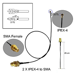 8dBi 2.4G/5G Dual Band 5.8MHz WiFi Router Antenna with RP-SMA Jack Male (Antenna+25CM RP-SMA MHF4/IPX Pigtail)