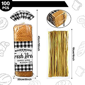 50 Pieces Bread Bags for Homemade Bread Christmas Clear Plastic Bread Bags with Twist Ties Black Buffalo Plaid Bread Bag Fresh Bread Bag for Rolls and Cookies for Home Bakers and Bakery