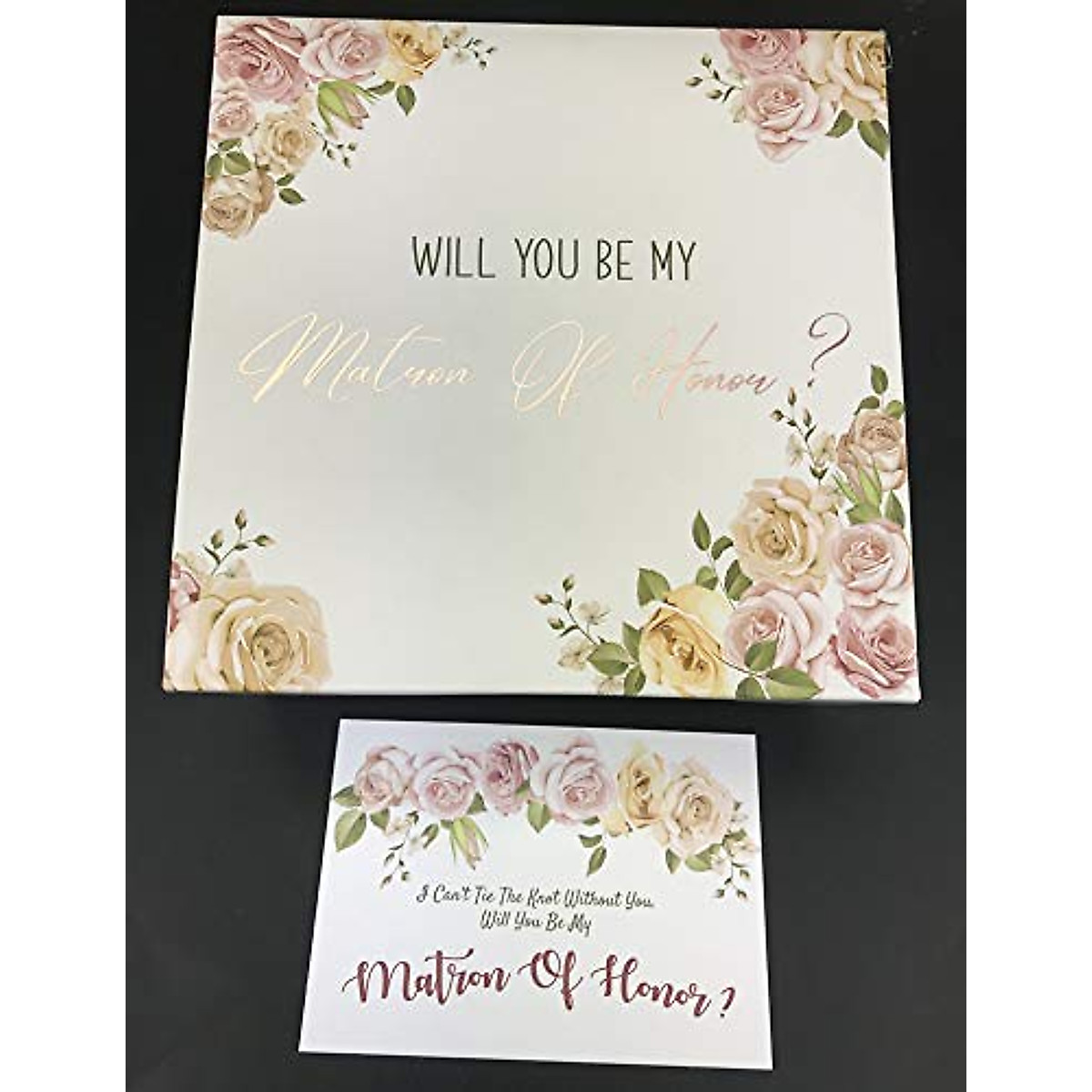 Bridesmaids Proposal Gift Boxes Set of 8 with Rose Gold Foil Letters & Proposal Cards to Ask Bridesmaids, Maid & Matron of Honor & Flower Girl (5 Bridesmaids, 1 MatronH, 1 MaidH, 1 FlowrGrl, 8)