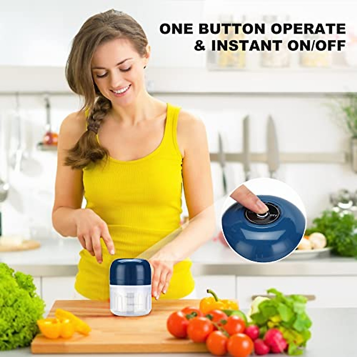 Electric Garlic Chopper Mini,250ML Wireless USB Rechargeable Portable Food Processor,Garlic Grinder Masher with Spoon for Chopping Onion,Ginger,Chili,Meat,Fruit,Vegetables(Blue)
