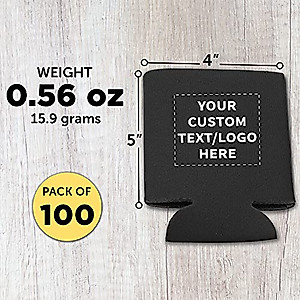 Can Coolers - 100 pack - Customizable Text, Logo - 4mm Collapsible Beer Holders To Keep Your Beer Cold - Insulated Cans Holder - Black