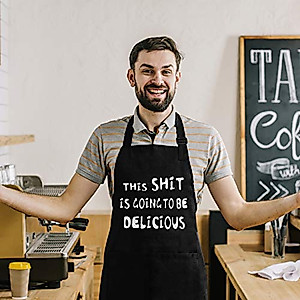 LYLPYHDP Funny Apron for Men, Chef Bib Apron with 2 Pockets, Adjustable Neck Strap and 40" Long Ties – Perfect for Kitchen Cooking, BBQ, Baking, Gifts for Husband, Dad, Wife, Mom,