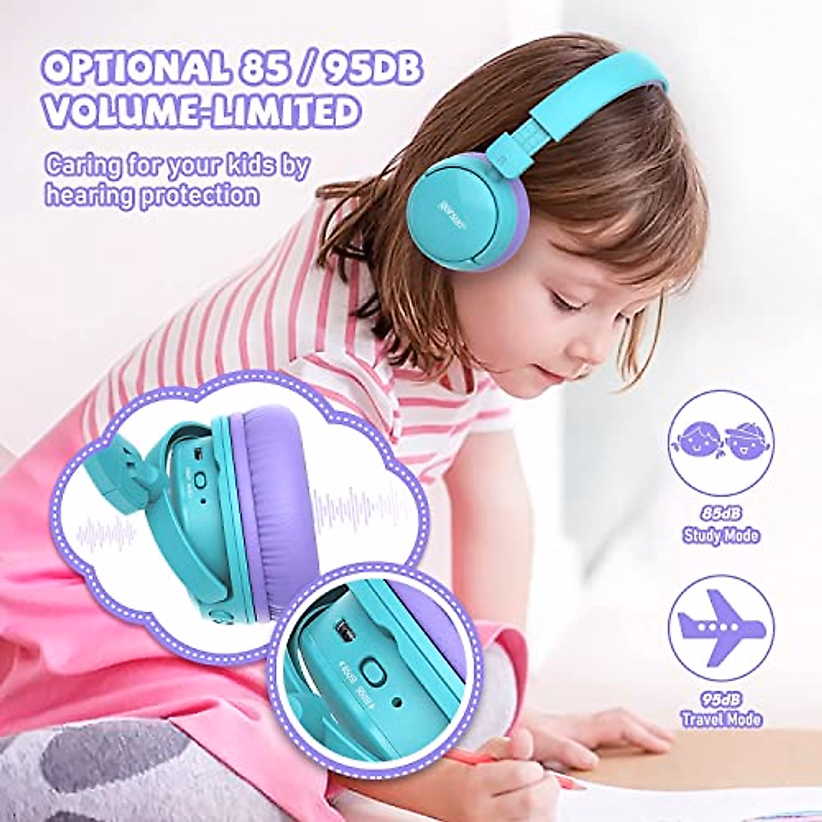 gorsun Kids Bluetooth Headphones with MIC, Children's Wireless Headphones with Microphone 85dB Volume Regulator Stereo Over-Ear Kids Headsets Earphones for Boys,Girls,Toddler,Youth