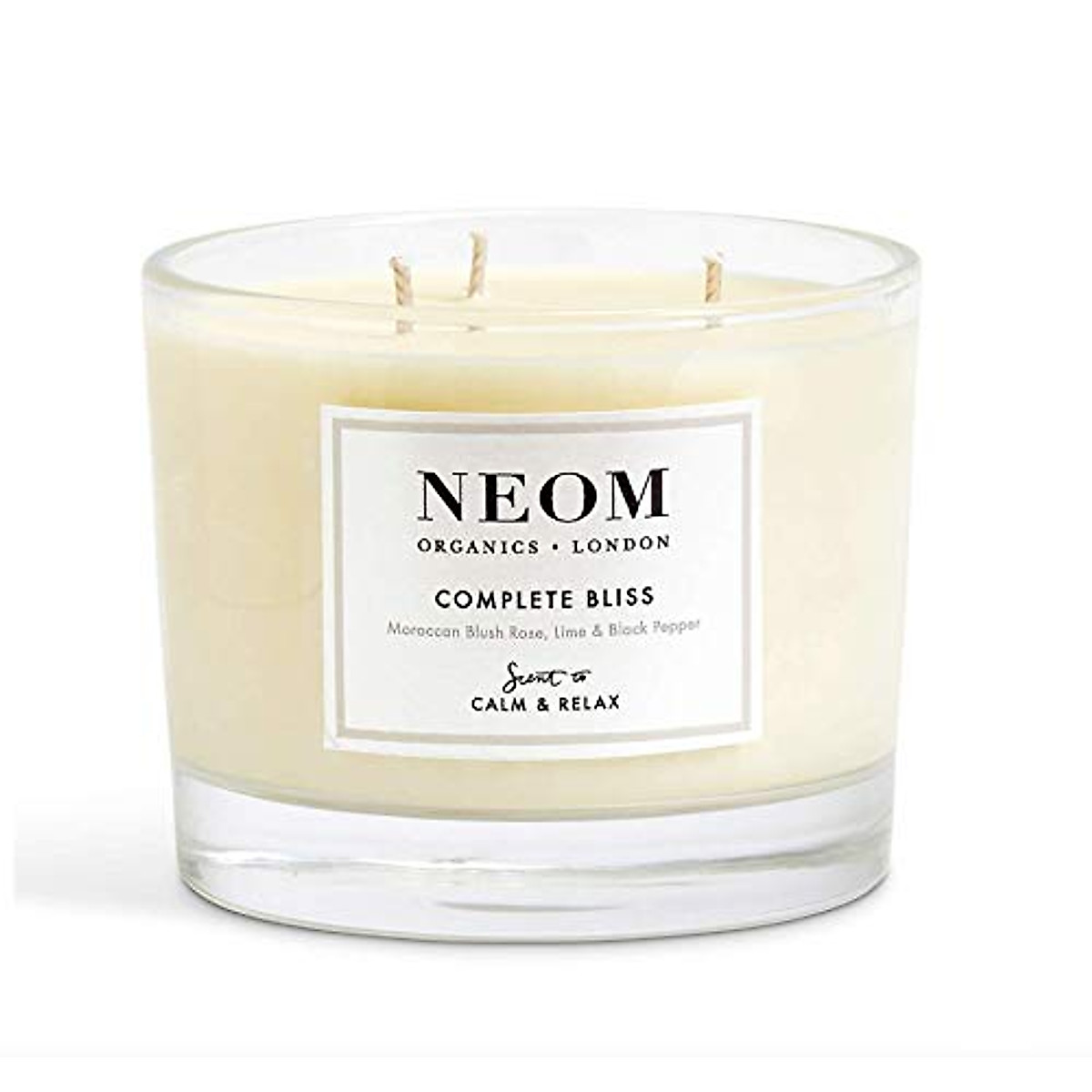 NEOM- Complete Bliss Scented Candle, 3 Wick | Blush Rose, Lime & Black Pepper | Essential Oil Aromatherapy Candle | Scent to De-Stress