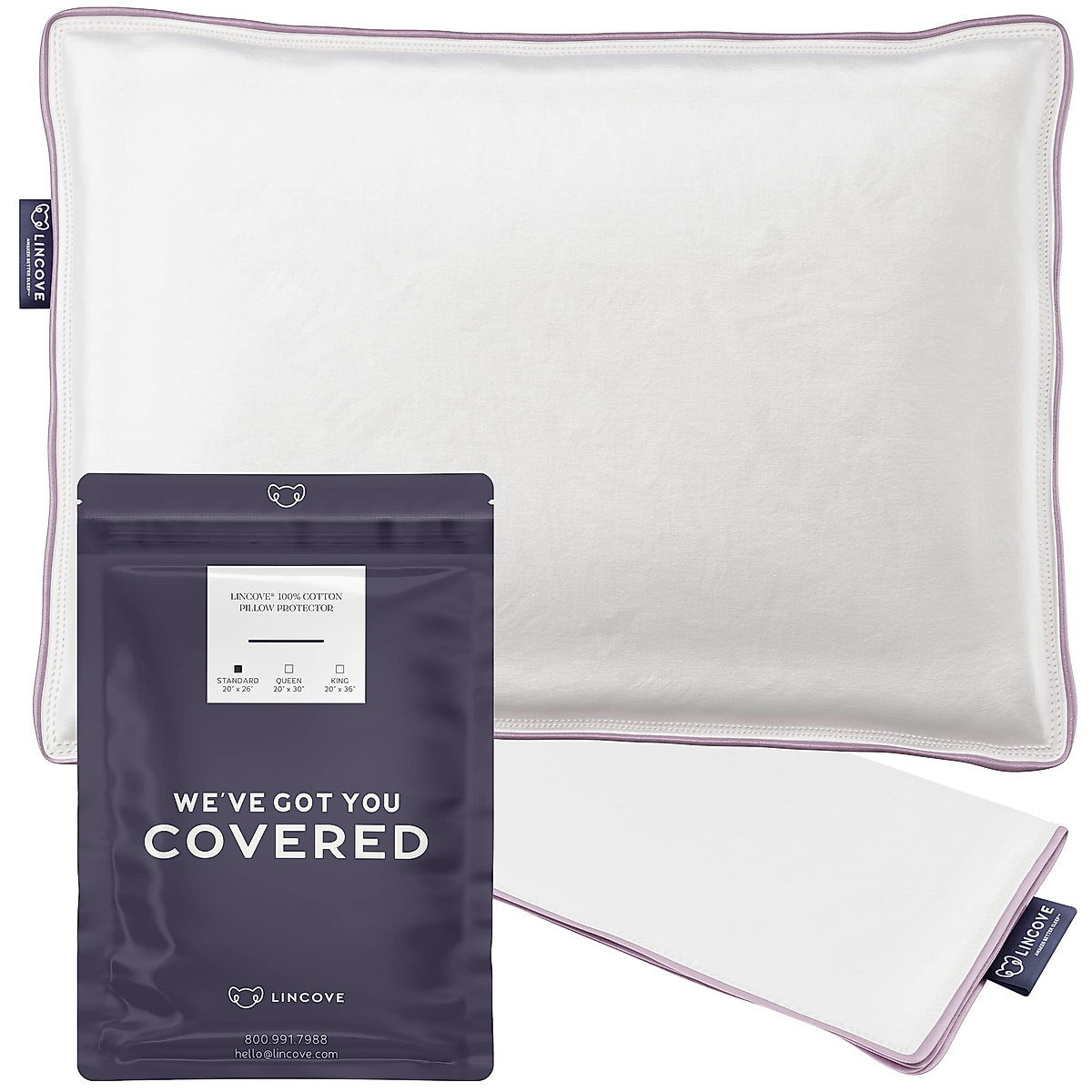 Lincove 100% Cotton Sateen Pillow Protector Cover - Zipper Pillow Cover - 500 Thread Count Luxury Cotton - Zippered Dust Pillow Protector Bed Pillow Case, Standard, 20”x26”