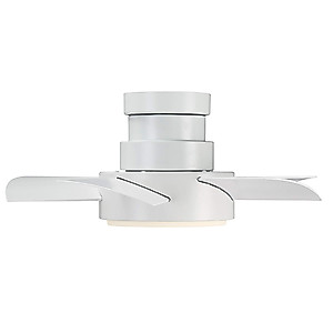 Modern Forms Vox Indoor and Outdoor 5-Blade Smart Flush Mount Ceiling Fan 26in Matte White with 3000K LED Light Kit and Remote Control, (FH-W1802-26L-MW)