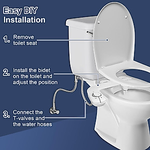 ZMJH J017 Bidet Attachment for Toilet, Non-Electric, One-key disassembly, Self Cleaning Dual Nozzle and Easy Water Pressure Adjustment, Rear/Feminine Wash