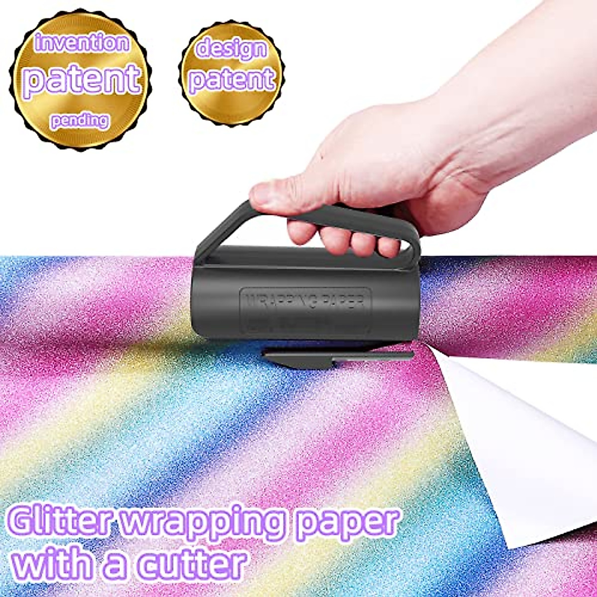 THMORT Glitter Gradient Rainbow Wrapping Paper Roll with a Cutter Kit for Girls&Boys,Babie Kids Adults,17 Inch X 33 Feet Gold Glitter Princess Pink Birthday Gift Wrapping Paper Roll for Baby Shower.