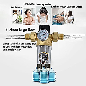 Reusable Spin Down Sediment Water Filter,Copper Pre - Filter with Meter Whole House Front Water Purifier Household - Backwash, Tap Water Stainless Steel Mesh 40 Micron Fine Filter