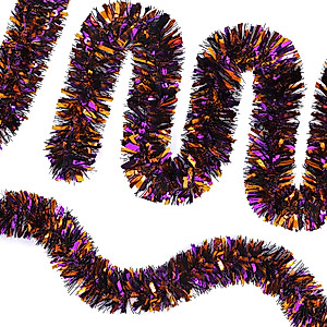 SAOROPEB 4 Pieces 26.4 Ft Christmas Tinsel Garland Metallic Shiny Twist Garland Hanging Decorations for Christmas Party Indoor and Outdoor Decor - Black Orange and Purple