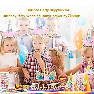 Unicorn Cake Topper Party Supplies Decorations for Girls Gold Unicorn Horn First Birthday Cake Topper Kit with Eyelashes, 5.8 Inch