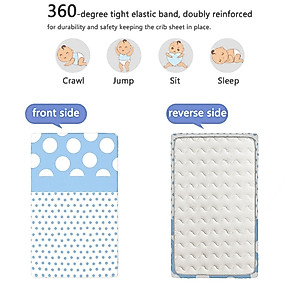 Polka Dots Themed Fitted Mini Crib Sheets,Portable Mini Crib Sheets Toddler Bed Mattress Sheets-Baby Crib Sheets for Girl or Boy,24“ x38“,White Blue