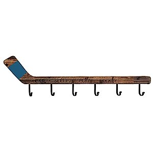 Deco 79 Wood Hockey Stick 6 Hangers Wall Hook, 40" x 2" x 11", Brown