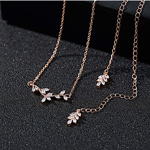 SWEETV Rose Gold Crystal Wedding Bridal Backdrop Necklace for Brides, Cubic Zirconia Dainty Vine Back Pendant Necklace for Women, Bridesmaid Gift